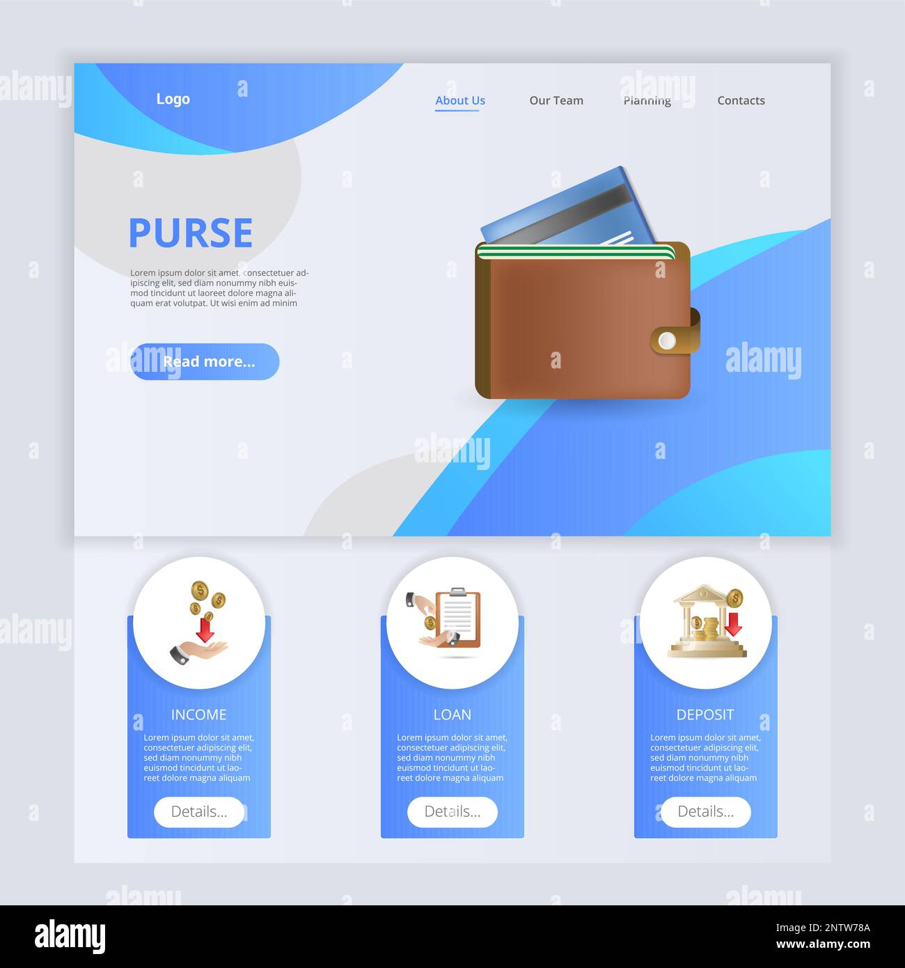 Purse flat landing page website template. Income, loan, deposit. Web ...