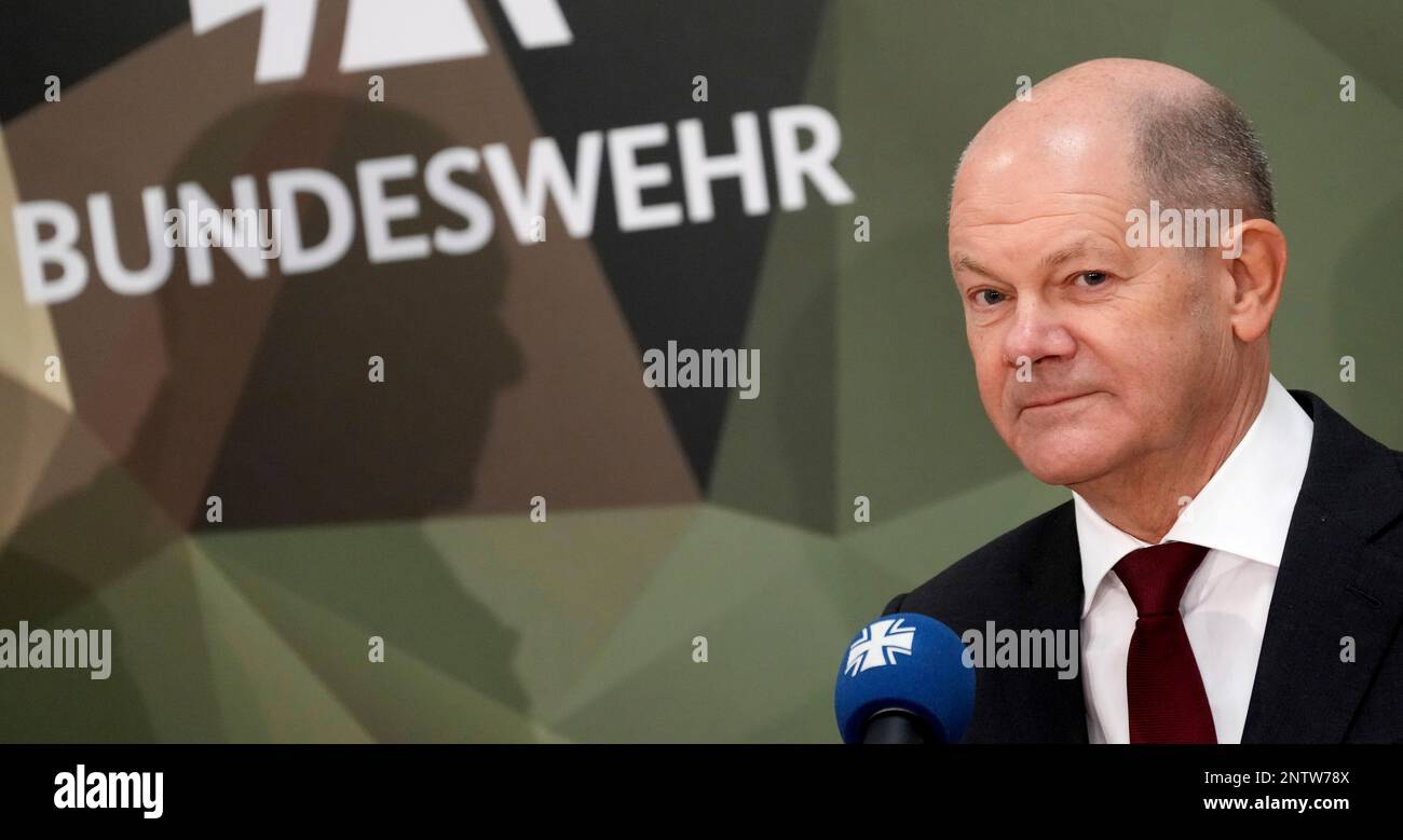 German Chancellor Olaf Scholz delivers a speech as part of a visit at ...