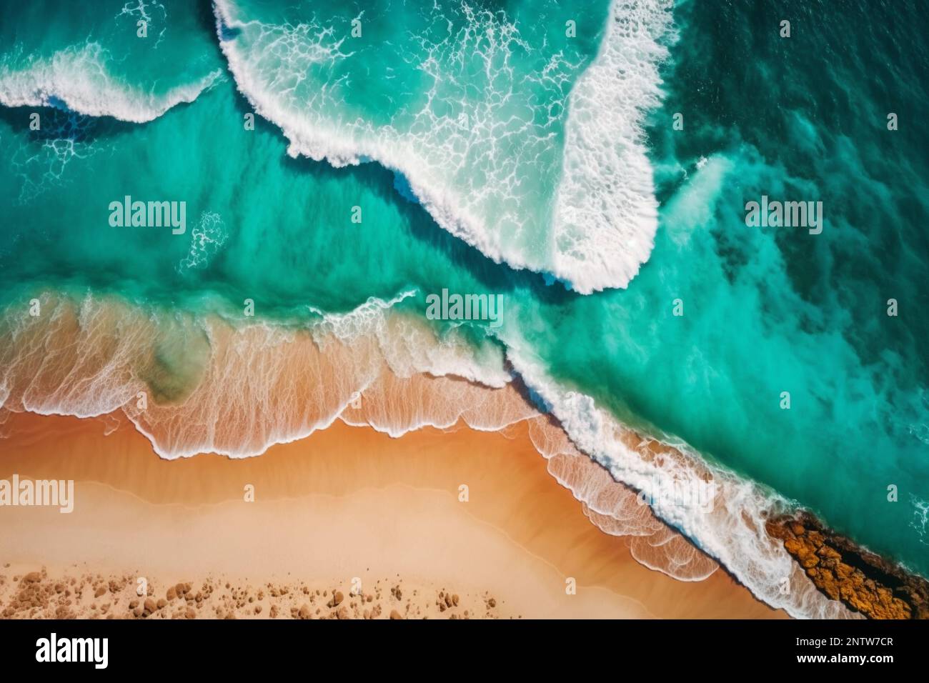 Aerial view of sandy beach and ocean nature with waves Stock Photo - Alamy