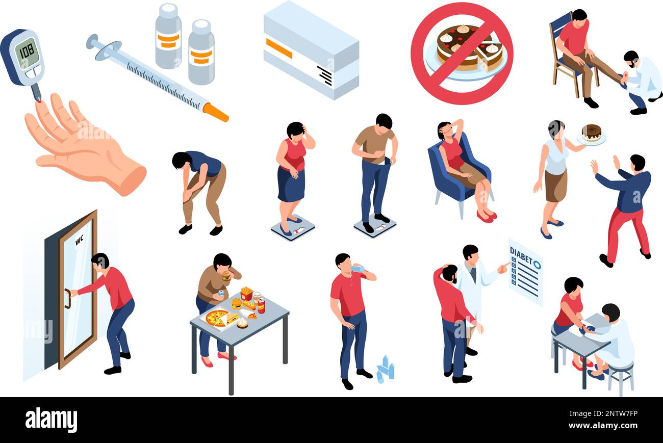 Isometric Diabetes Set Of Isolated Icons With Human Characters
