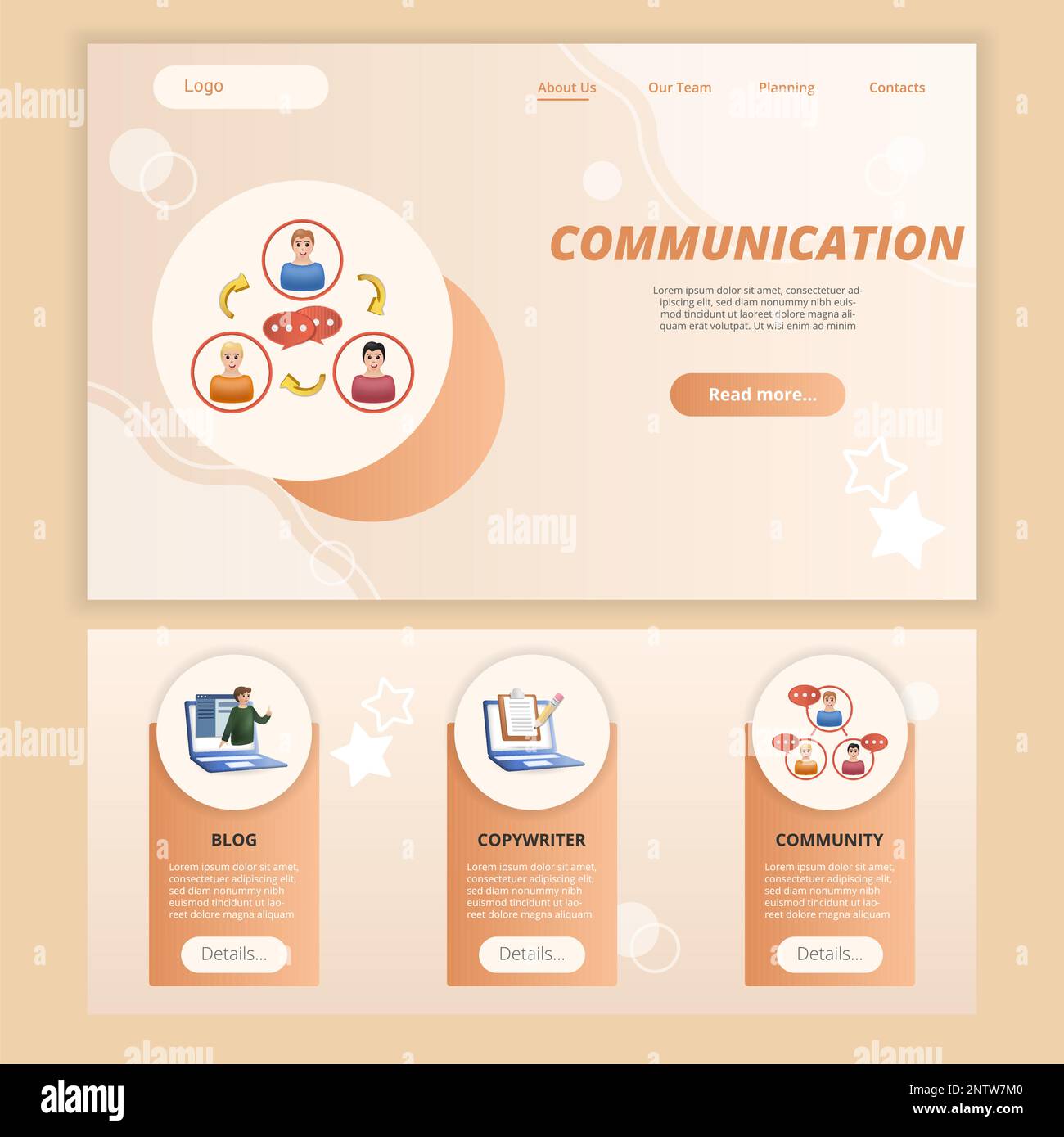 Communication flat landing page website template. Blog, copywriter ...