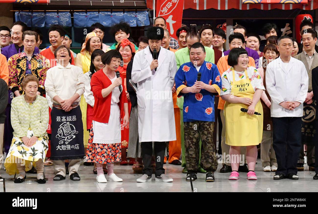 A comedian and Kazutoyo Koyabu (C) speaks to audience after the ...