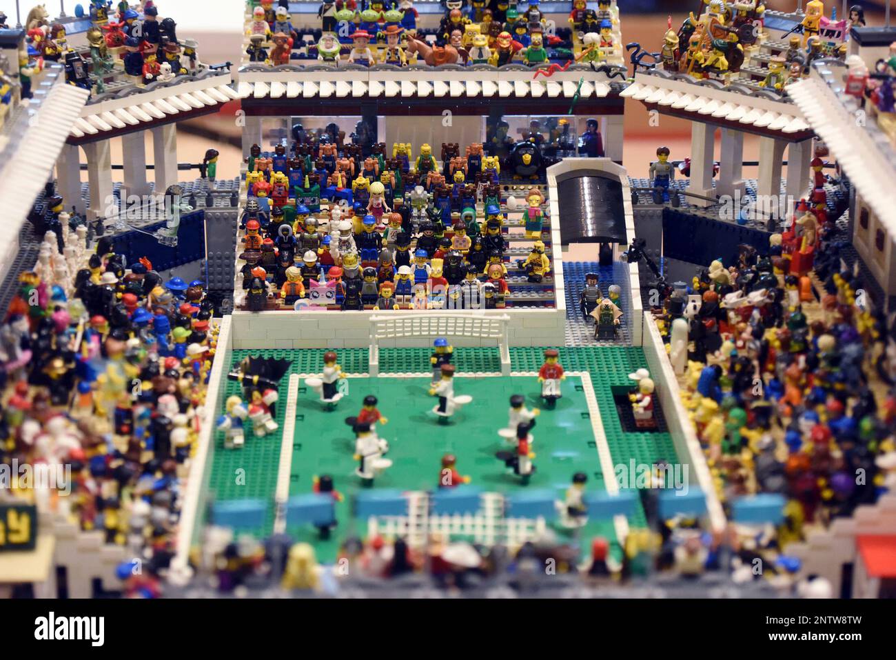 A Lego city display, including a sports arena, all built by Jason Spear ...