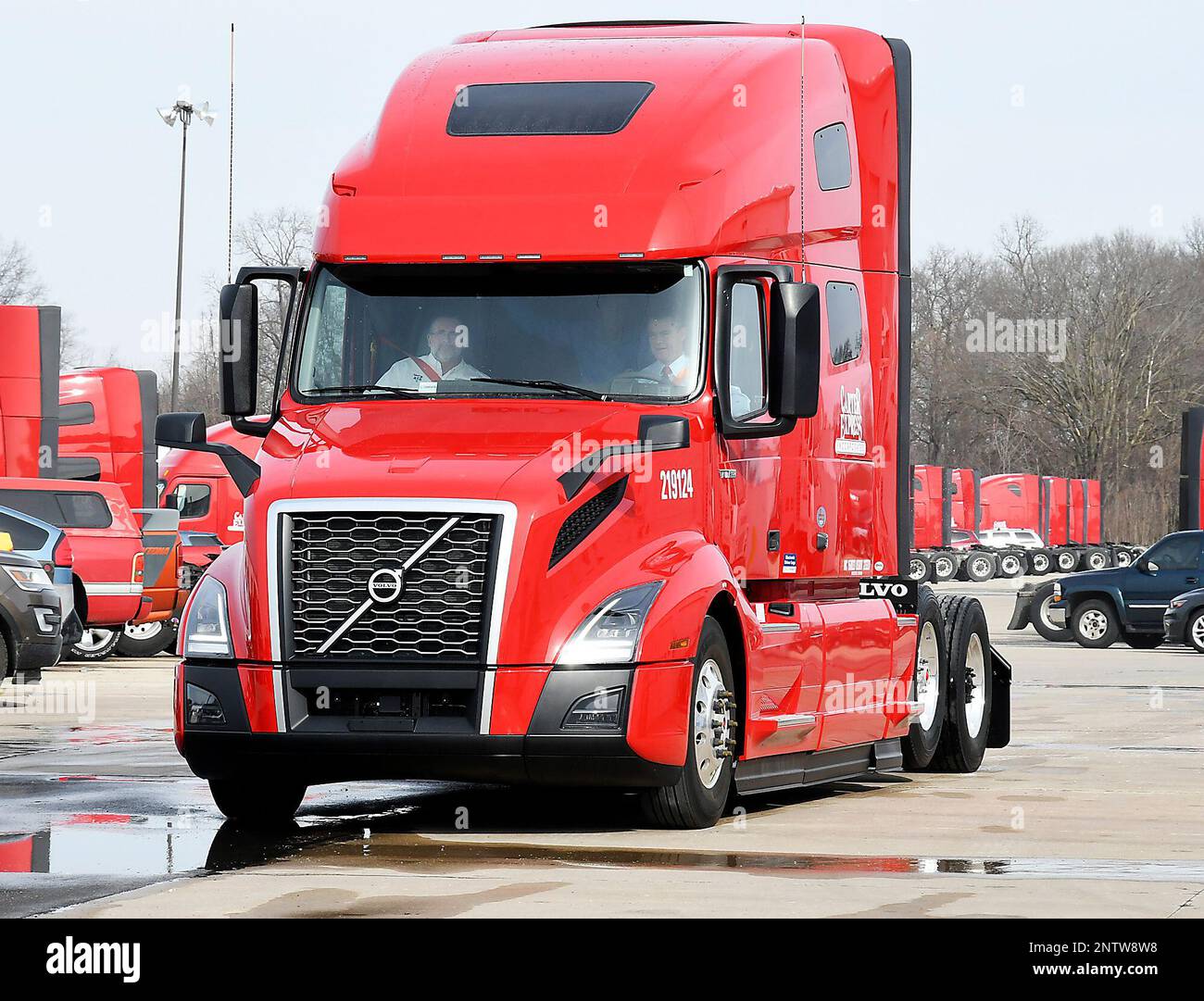 Sen. Todd Young, R-IN, takes a Carter Express semi-truck for a drive ...