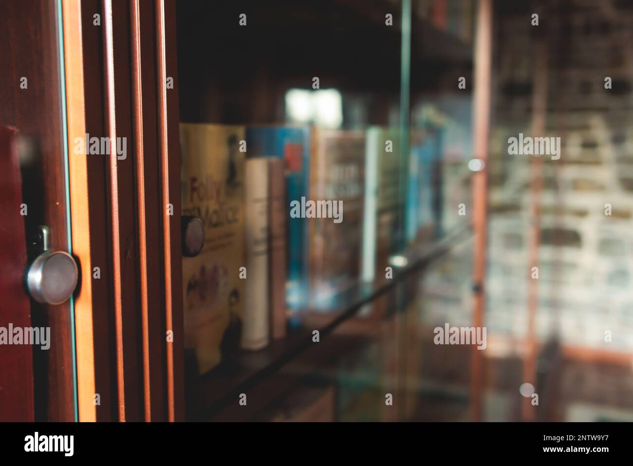 Old university college library interior with a bookshelves catalog ...