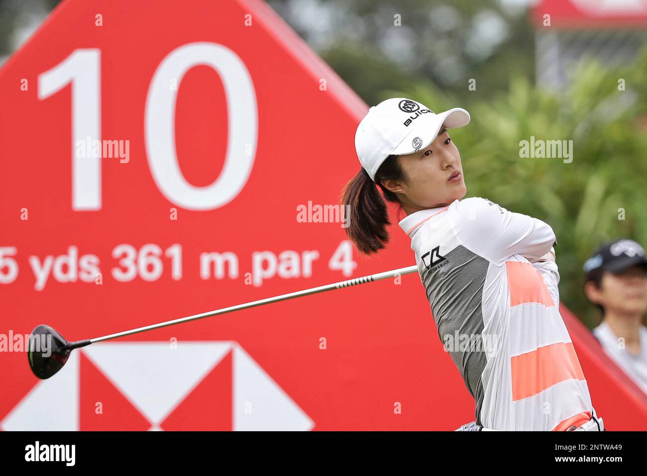 Chinese golfer Liu Yu teeing off during the first round of the HSBC ...