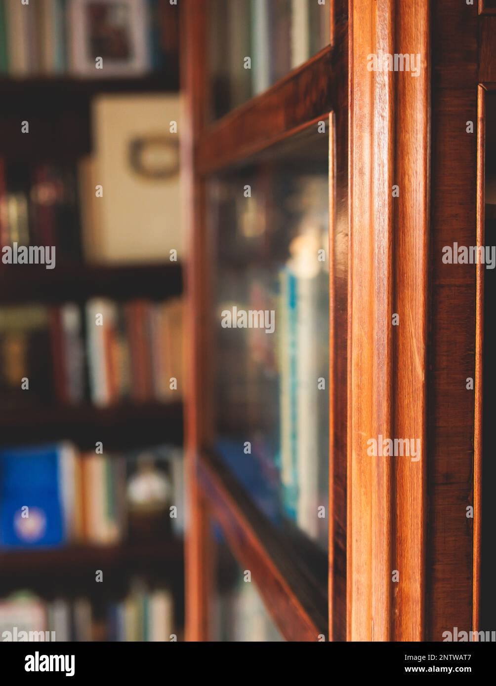 Old university college library interior with a bookshelves catalog ...
