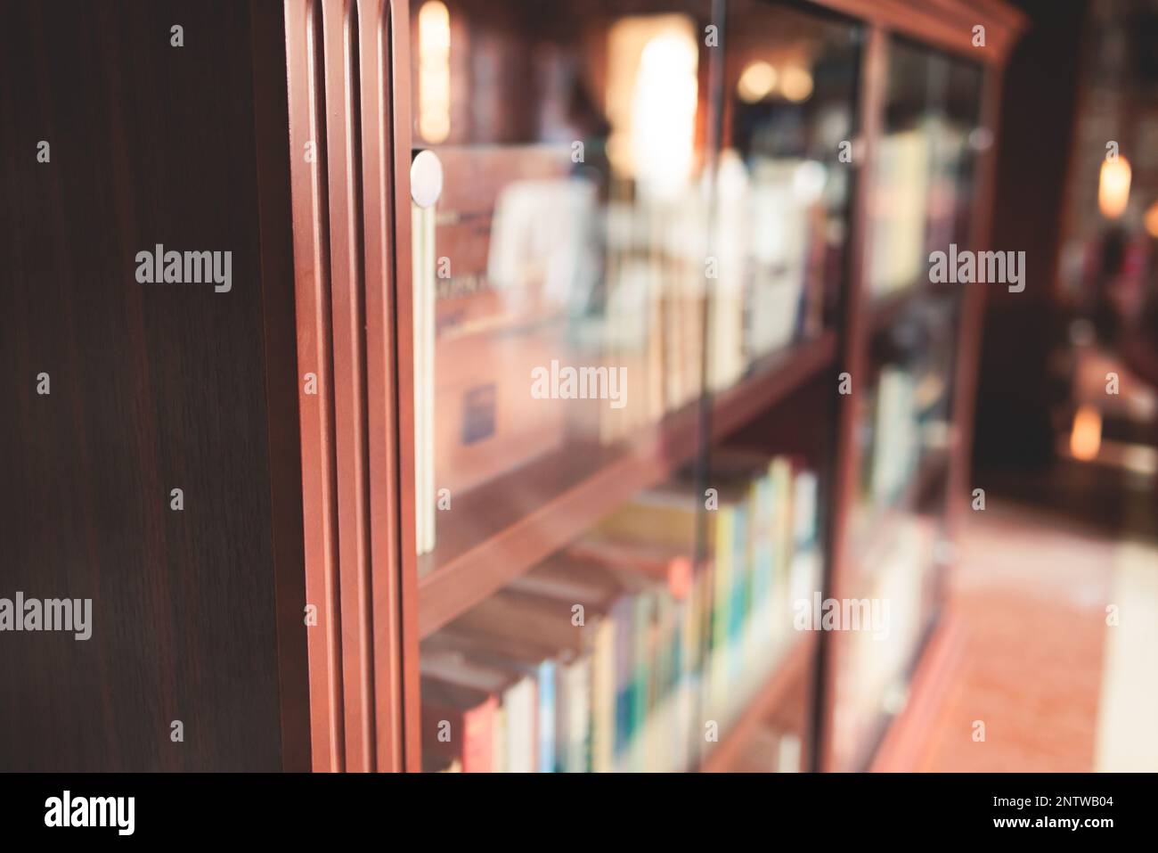Old university college library interior with a bookshelves catalog ...