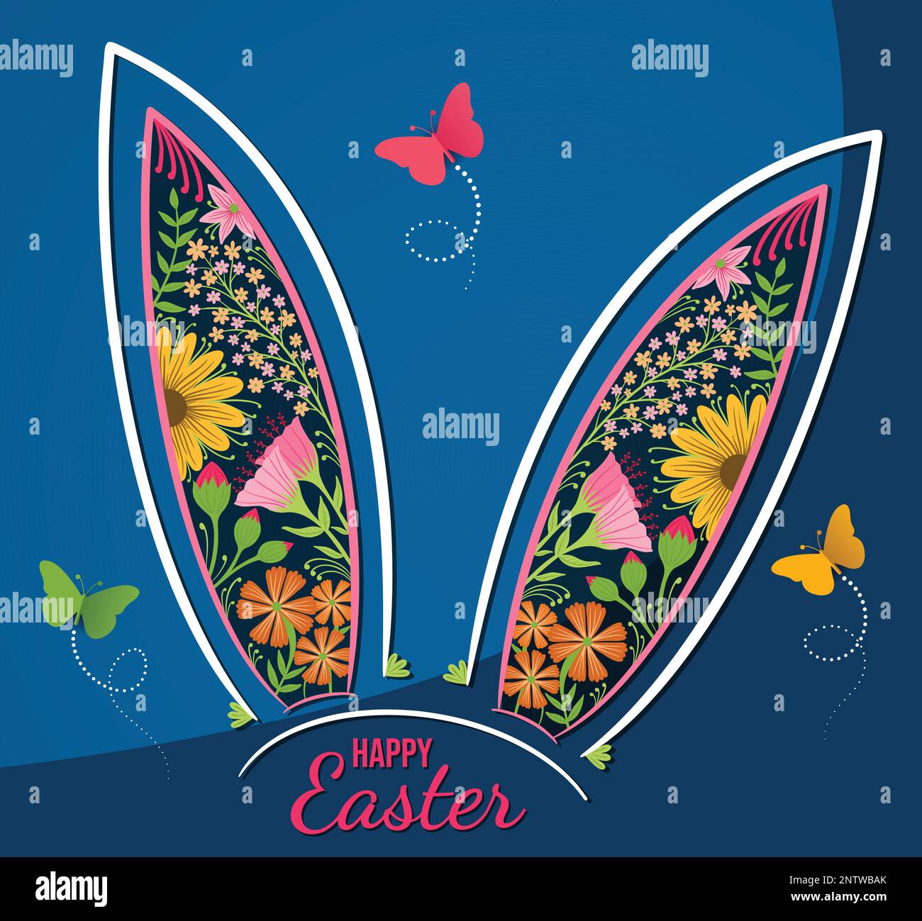 Happy Easter Creative Holiday Vector Illustration. Unique Floral Bunny ...