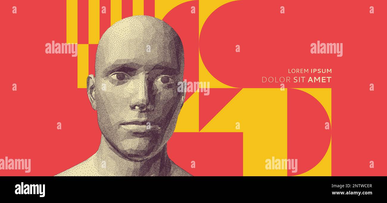 Abstract digital human head consisting of dots. Cover design template ... Abstract digital human head consisting of dots. Cover design template ...