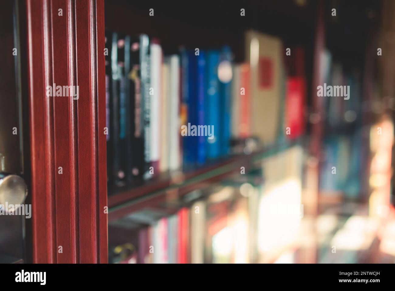 Old university college library interior with a bookshelves catalog ...