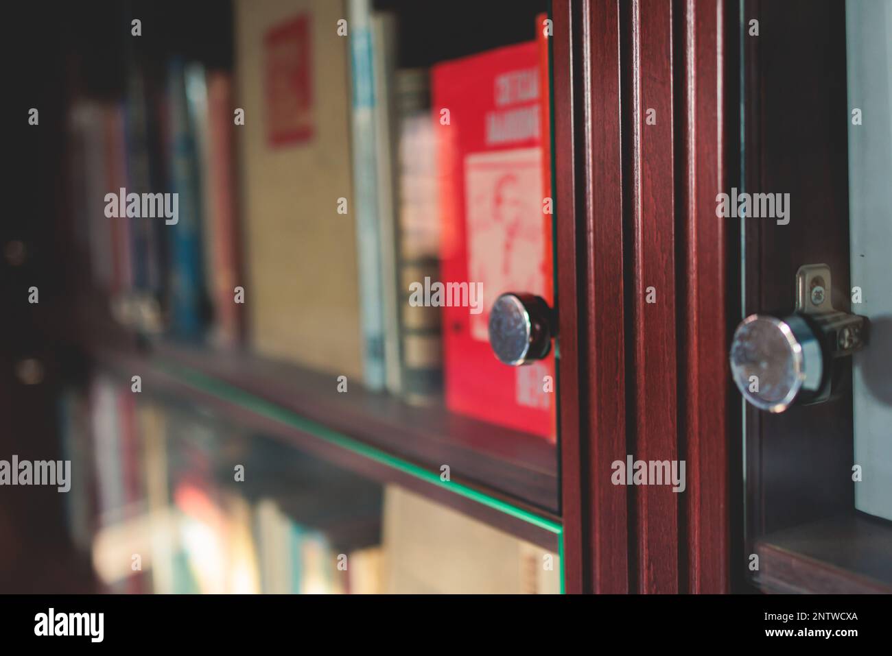 Old university college library interior with a bookshelves catalog ...