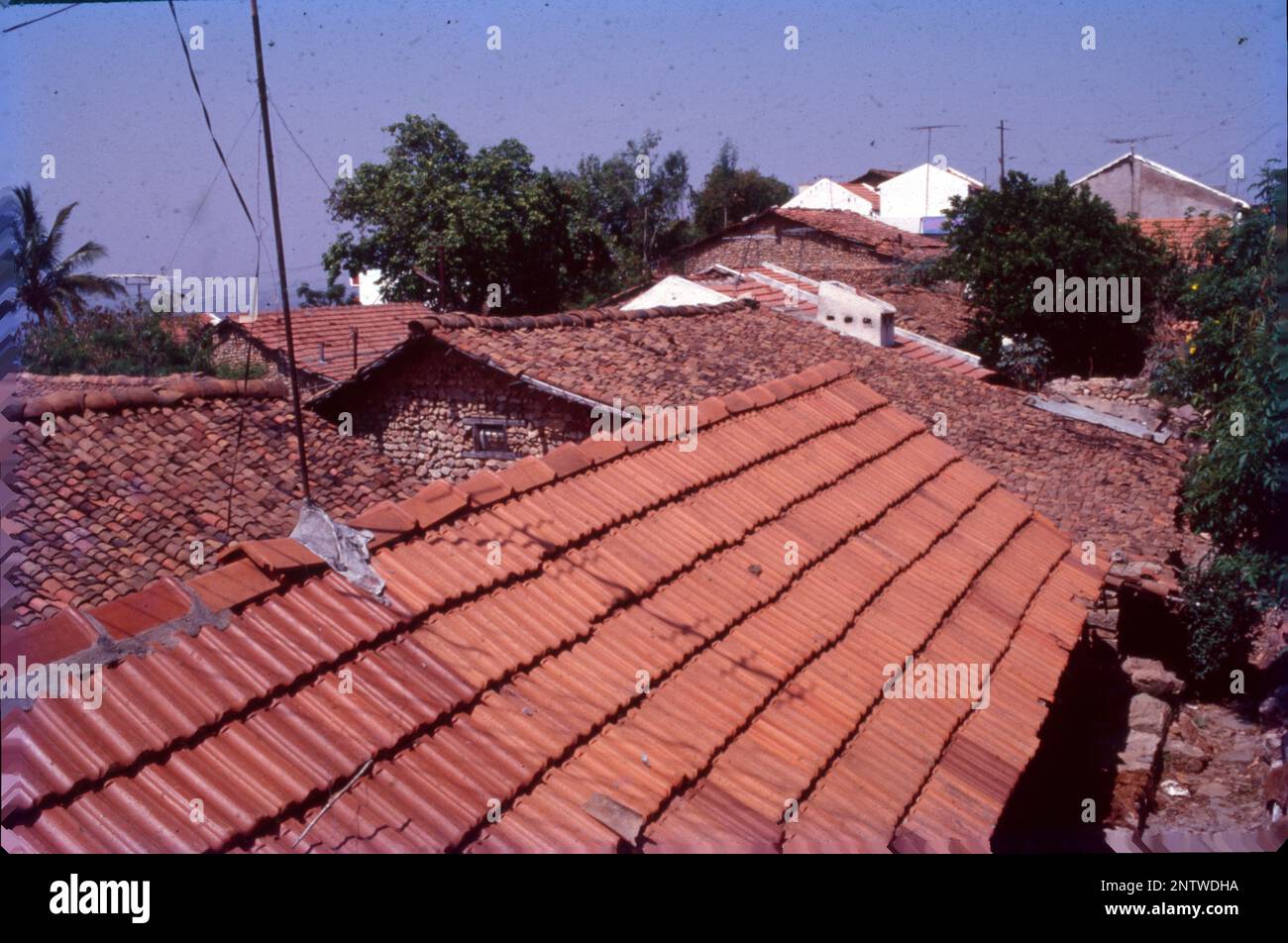 Slopping Roofs with Red Tiles, Chamundi Hills, Mysore, Karnataka, India ...