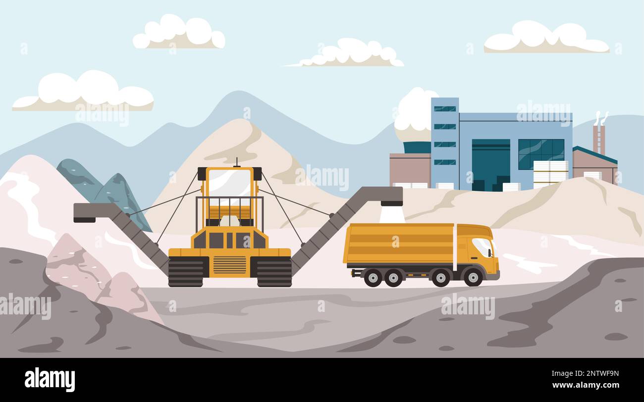 Salt production harvesting process with machinery flat vector ...