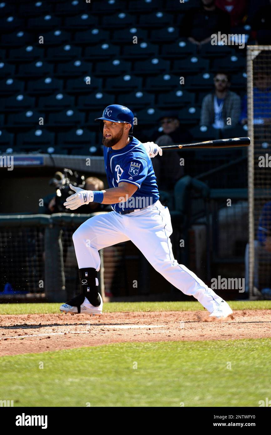 Kansas City Royals left fielder Alex Gordon hits a double during a MLB ...