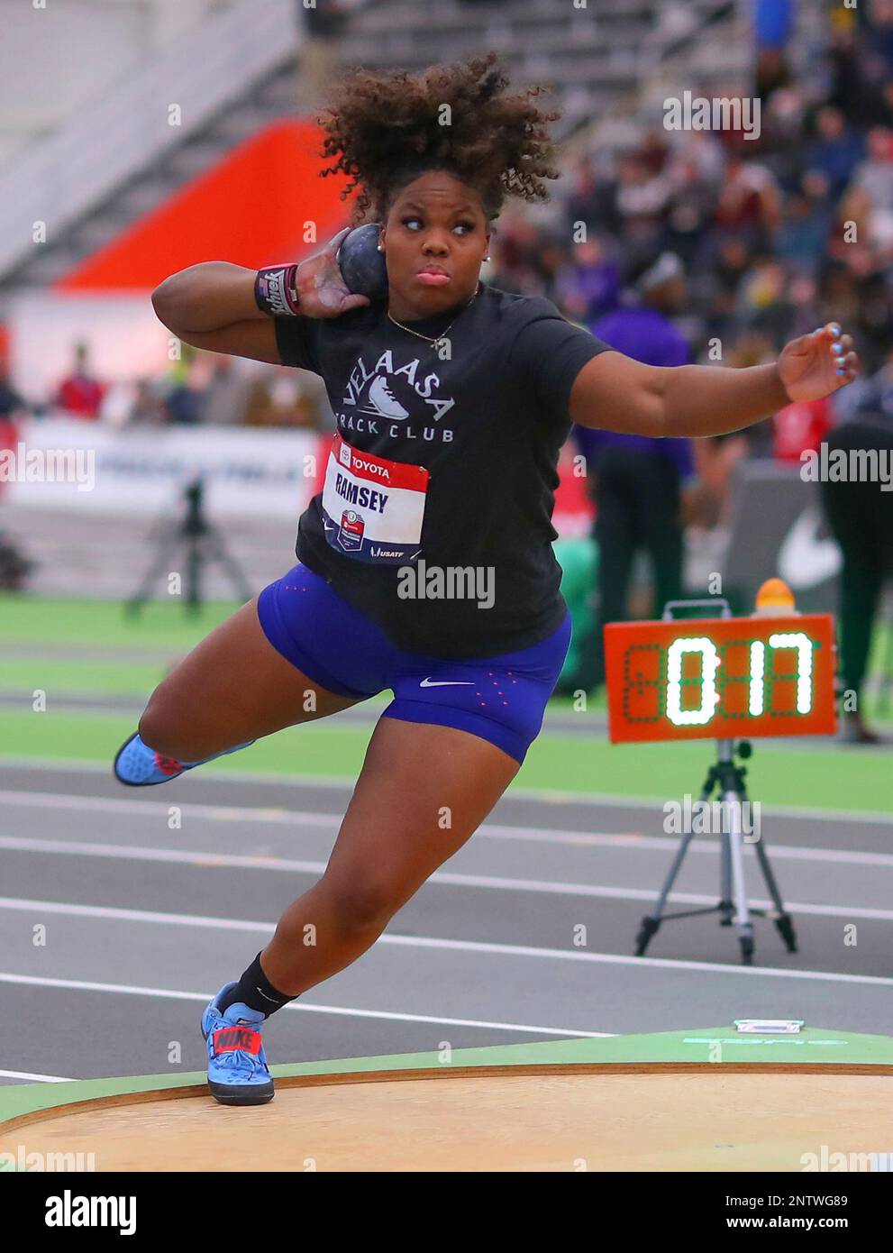 Jessica Ramsey competes in the shot put during the USA Indoor Track and ...