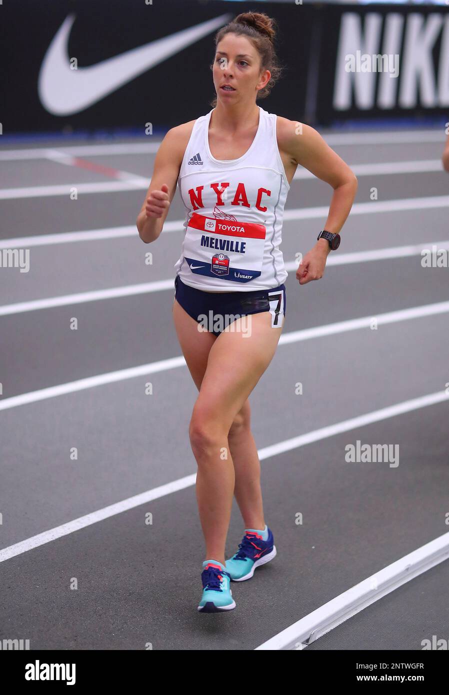 Miranda Melville competes during the 3000 yard race walk during the USA ...