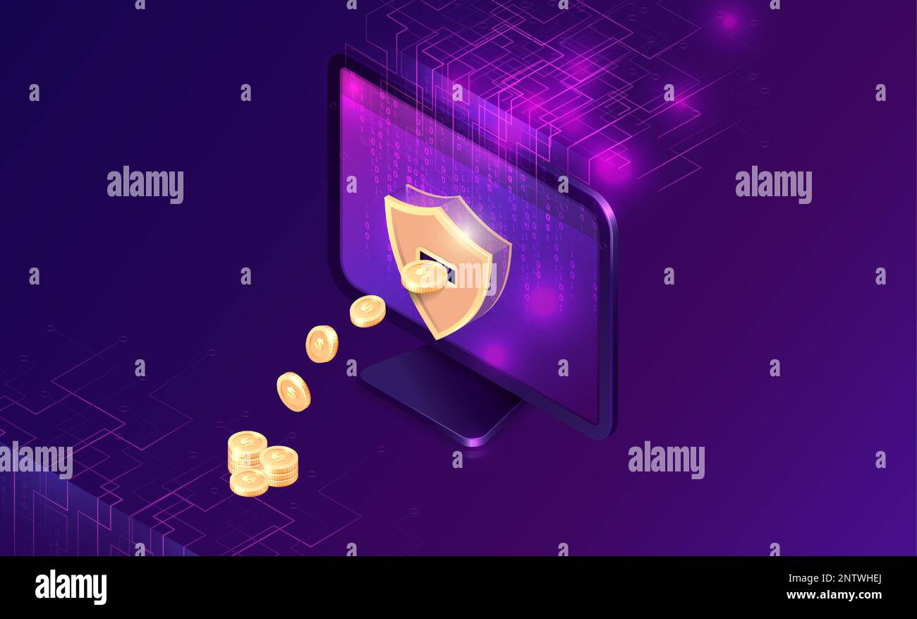 Cryptocurrency mining isometric concept vector illustration. Computer ...