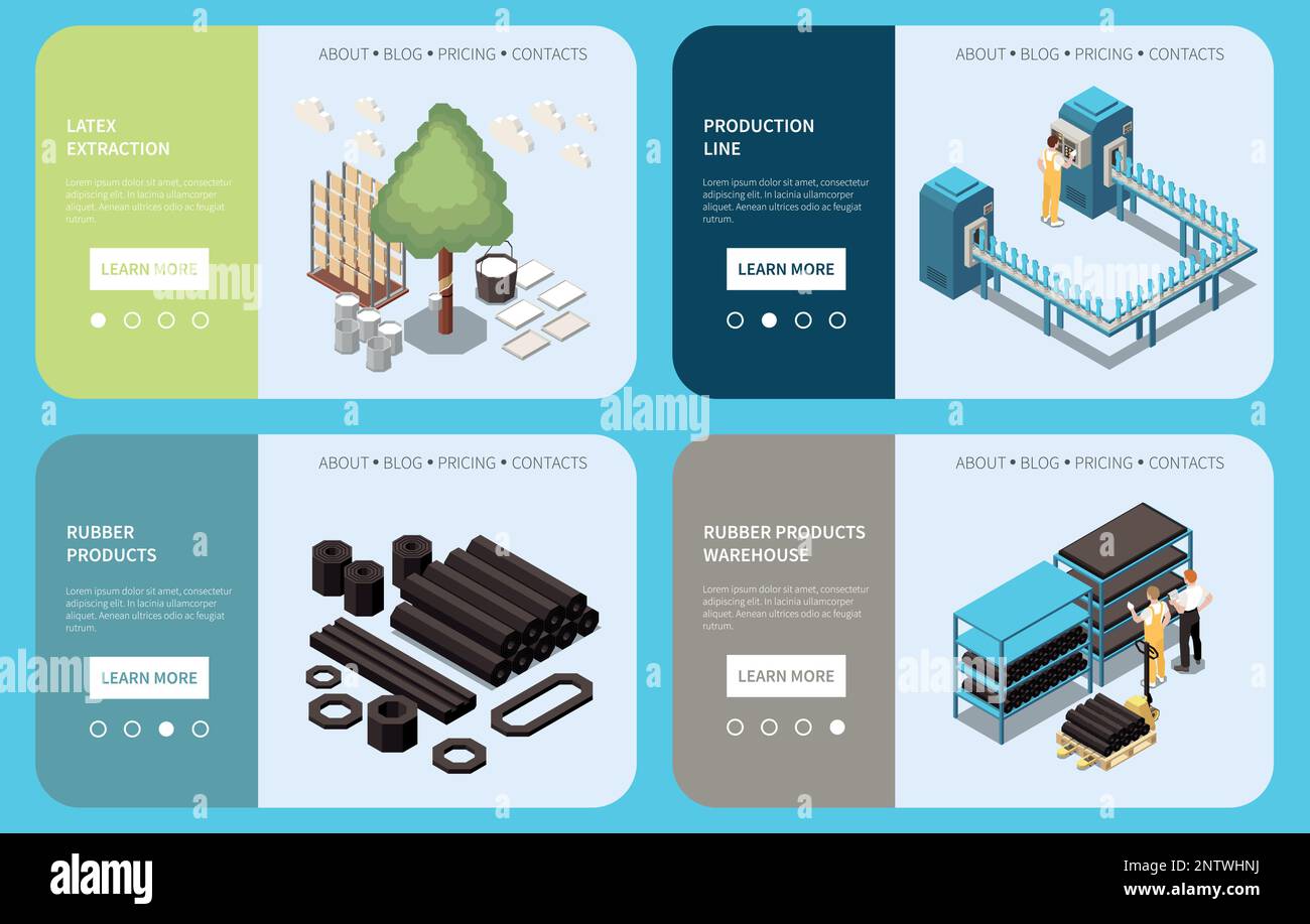 Rubber production technology isometric landing pages representing ... Rubber production technology isometric landing pages representing ...