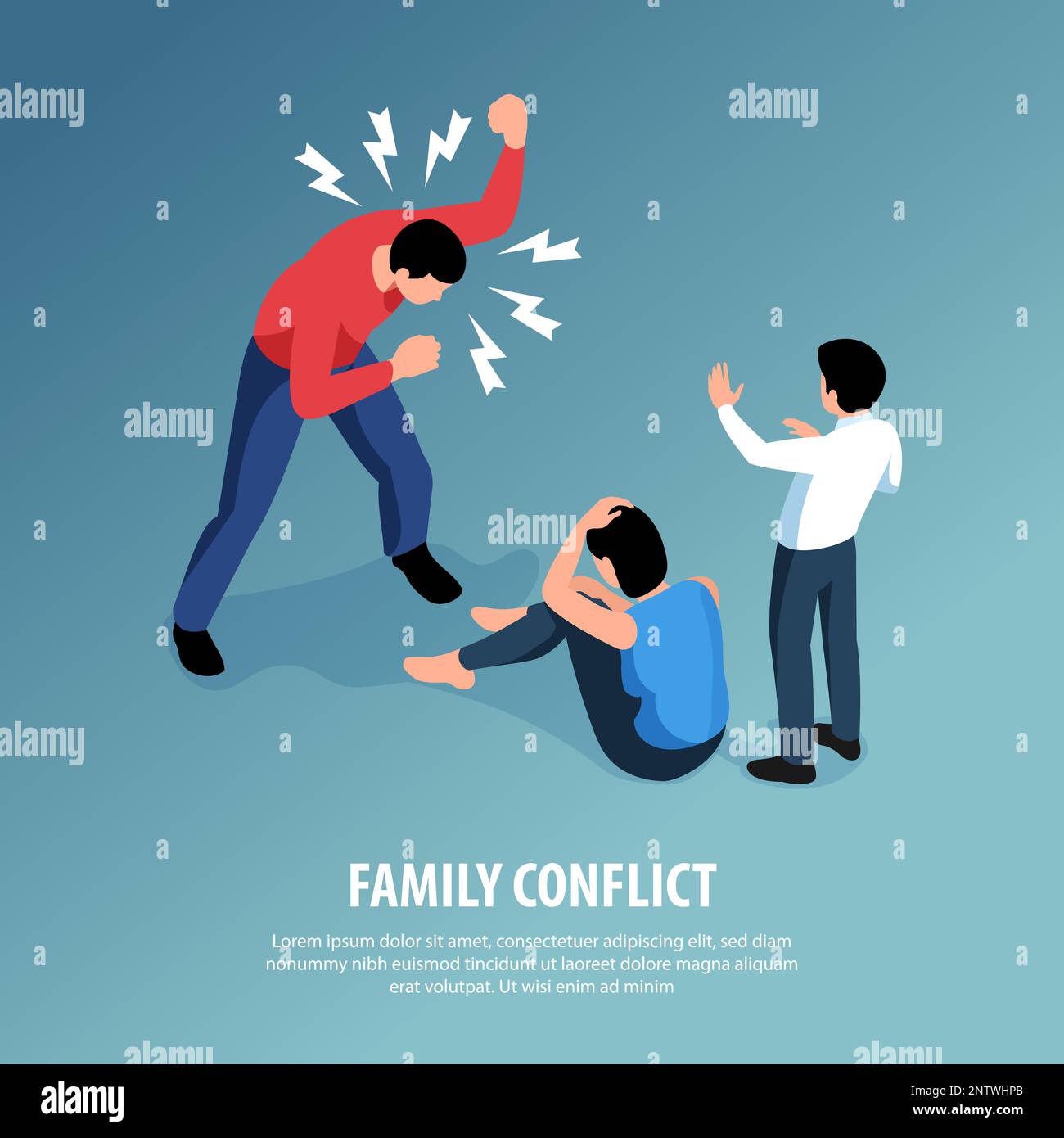 Isometric family conflict with child and adults fighting and arguing ...