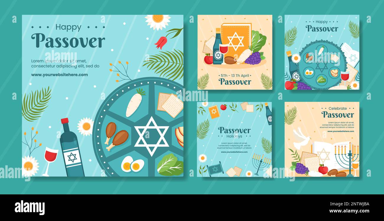 Happy Passover Jewish Holiday Social Media Post Flat Cartoon Hand Drawn ...