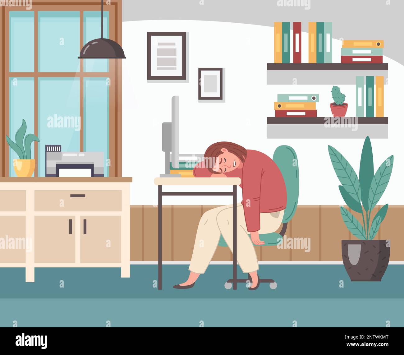 Cartoon exhausted employee sleeping on hi-res stock photography and ...