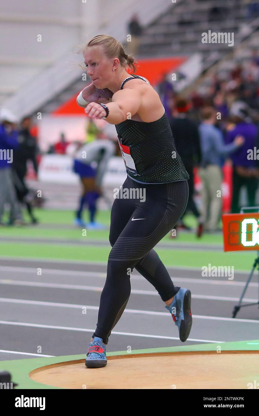 Magdalyn Ewen competes in the shot put final during the USA Indoor ...