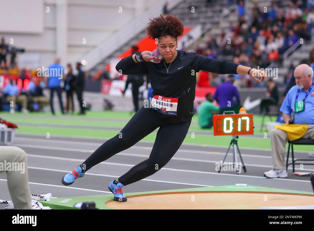 Jessica Ramsey competes in the shot put during the USA Indoor Track and ...