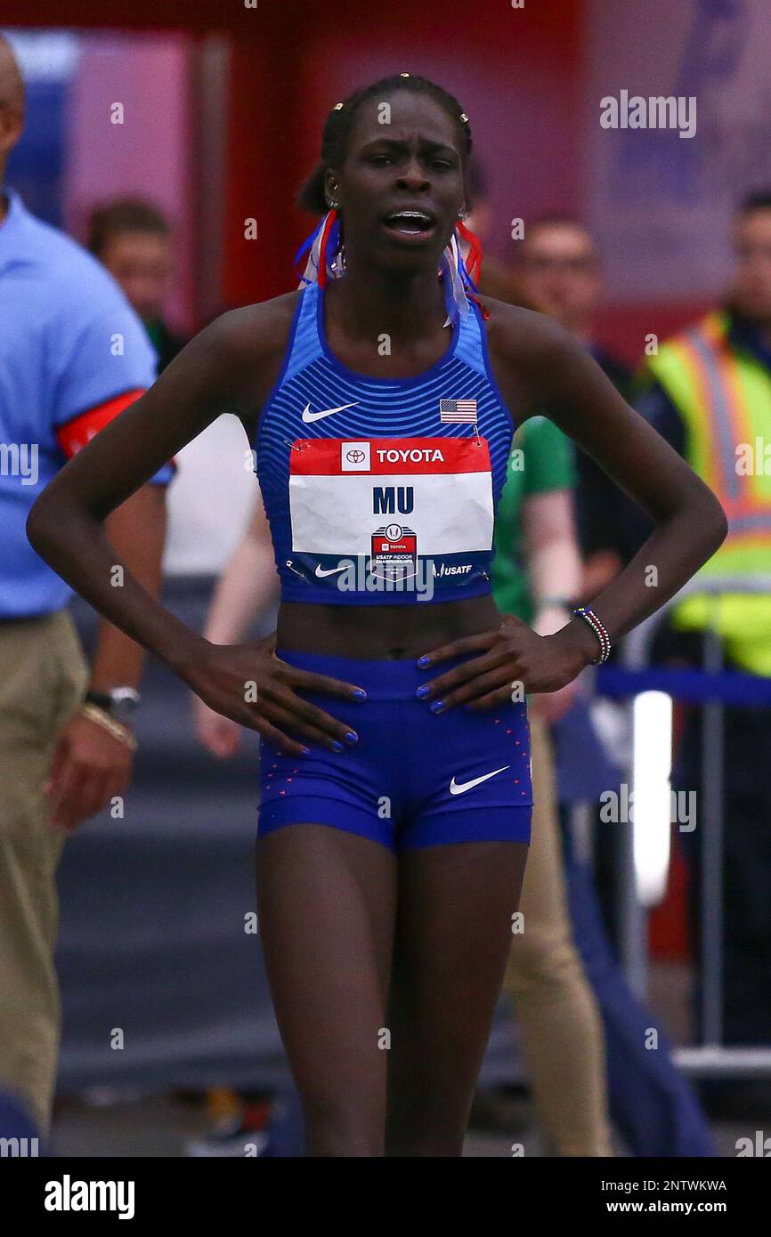Athing Mu celebrates after setting a new American Record time in the ...
