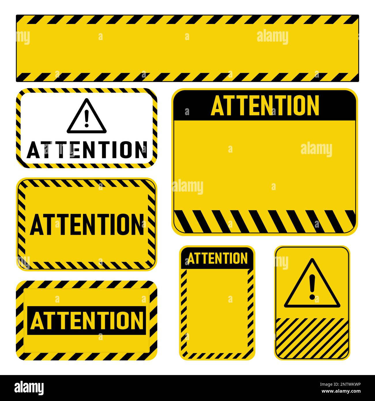 Attention sign set. Various black and yellow warning signs with ...
