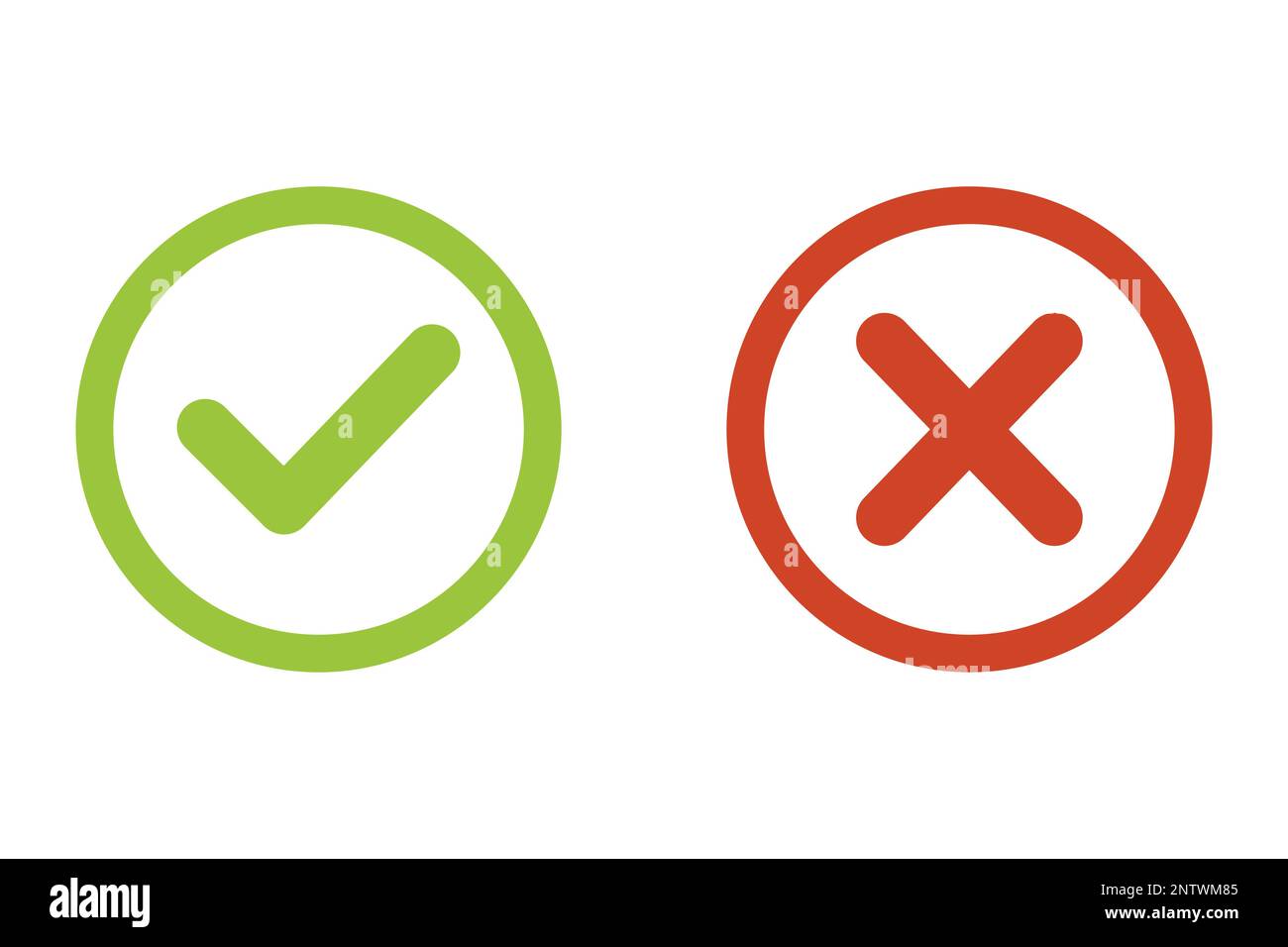 Green check mark, red cross mark icon set. Isolated tick symbols, checklist signs, approval ...