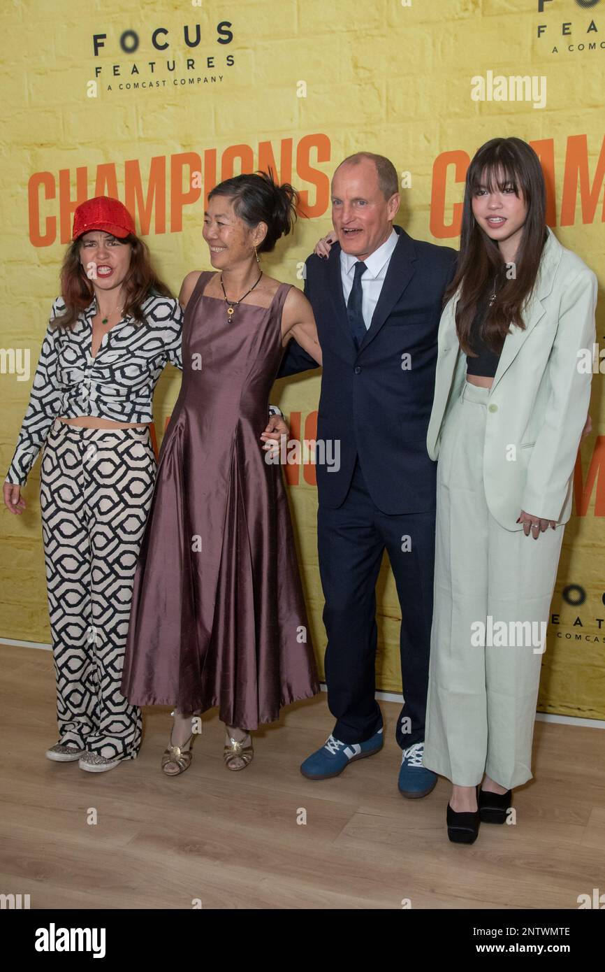 Woody Harrelson, his wife Laura Louie (2L) and family attend the ...