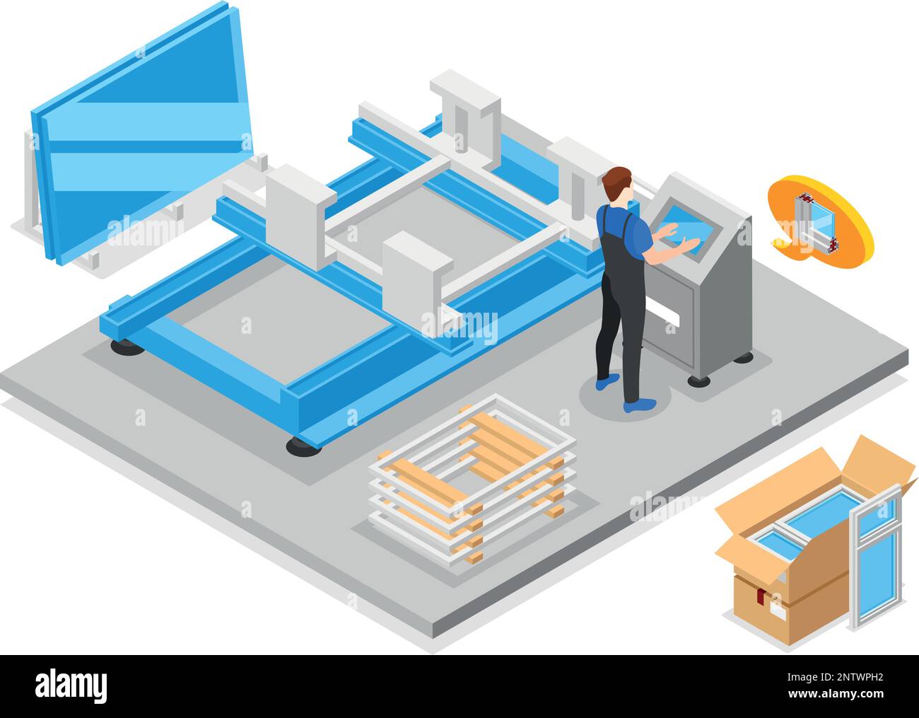 Plastic windows isometric composition with pvc profile production ...