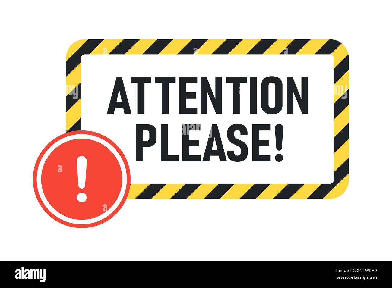 Attention sign between black and yellow striped ribbons isolated on ...