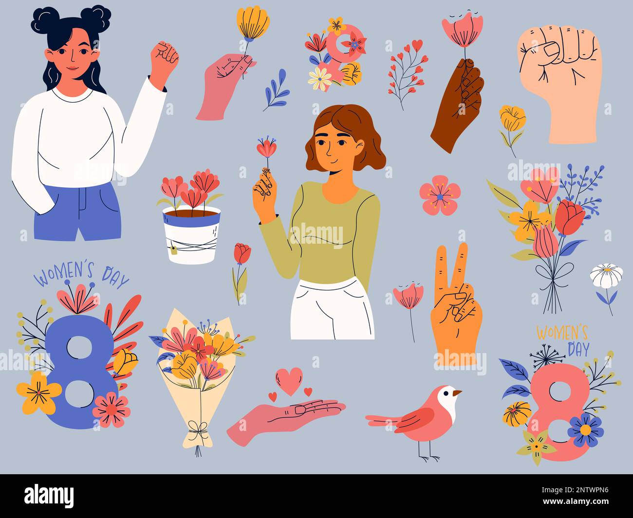 International women's day. 8 March. Collection with girl power slogans ...