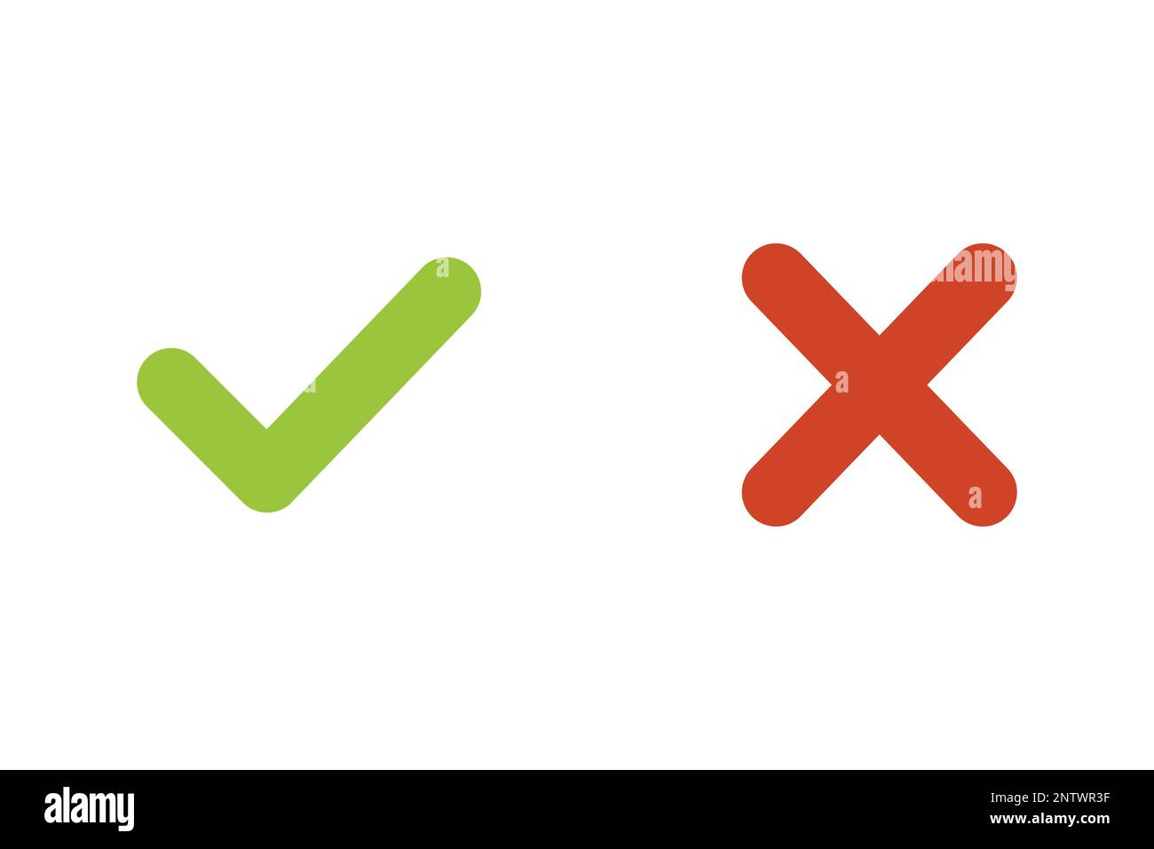 Green check mark, red cross mark icon set. Isolated tick symbols, checklist signs, approval ...
