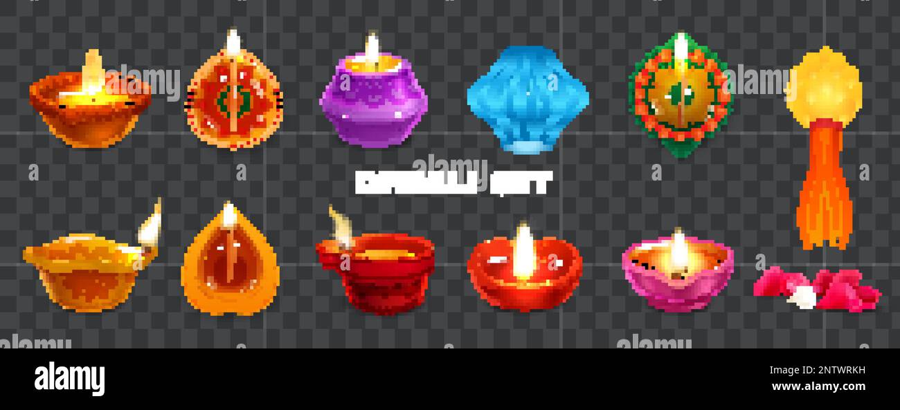 Realistic diwali icons set with traditional holiday lamps on ...