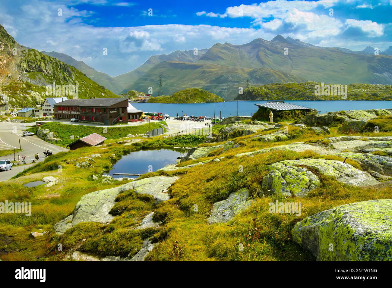 Panoramic view of the Grimselpass mountain pass, Switzerland's border ...