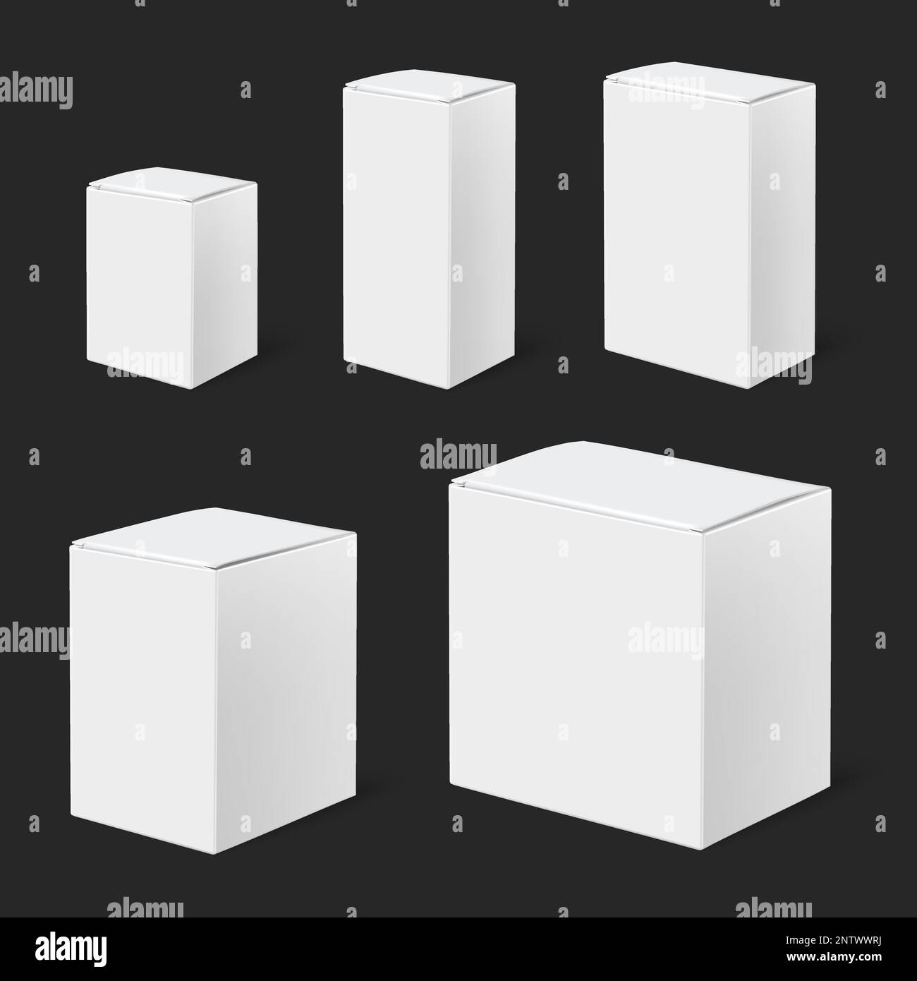 Realistic box mockup set with isolated images of white boxes of ...