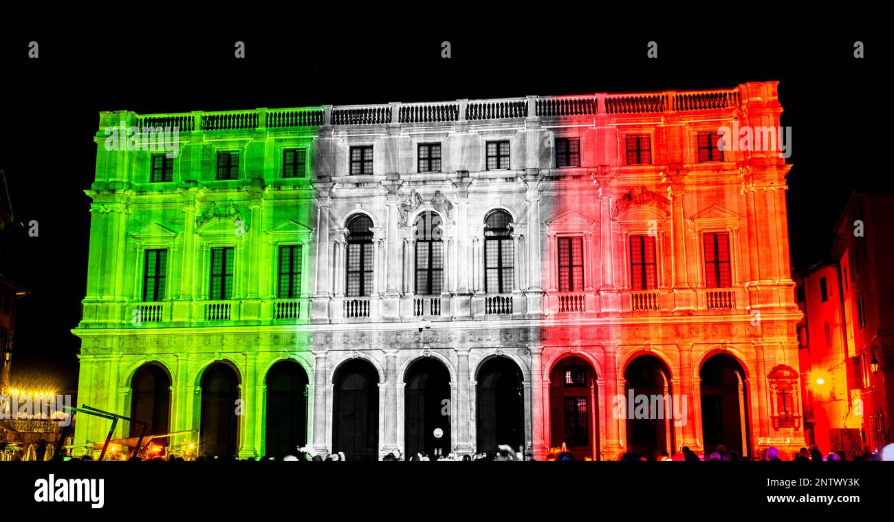 Library illuminated with the colors of the Italian nation Stock Photo ...
