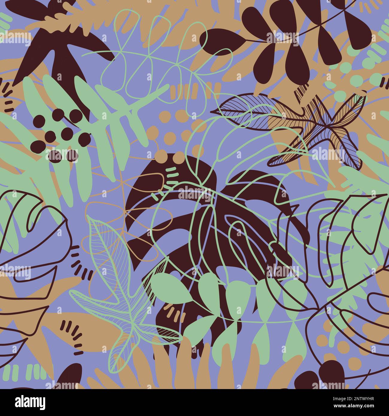 Modern Abstract Style Seamless Pattern With Nature Motifs Leaves And Texture Exotic Design For 8346