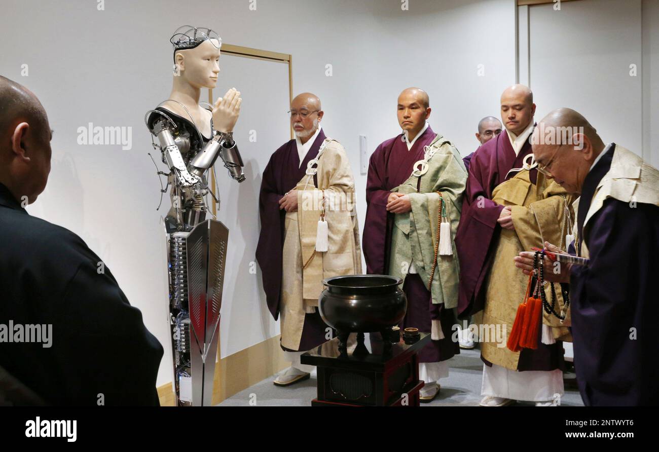 Monks hold a Kaigen-hoyo ceremony (an eye-opening ceremony) of Android ...