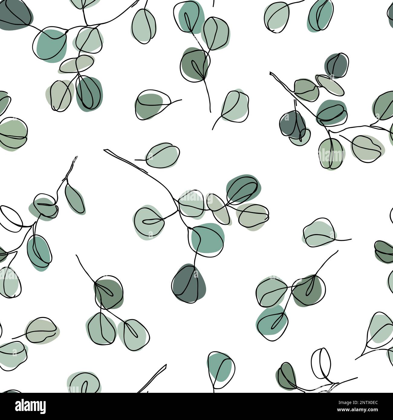 Eucalyptus branches in modern single line art style, seamless pattern ...