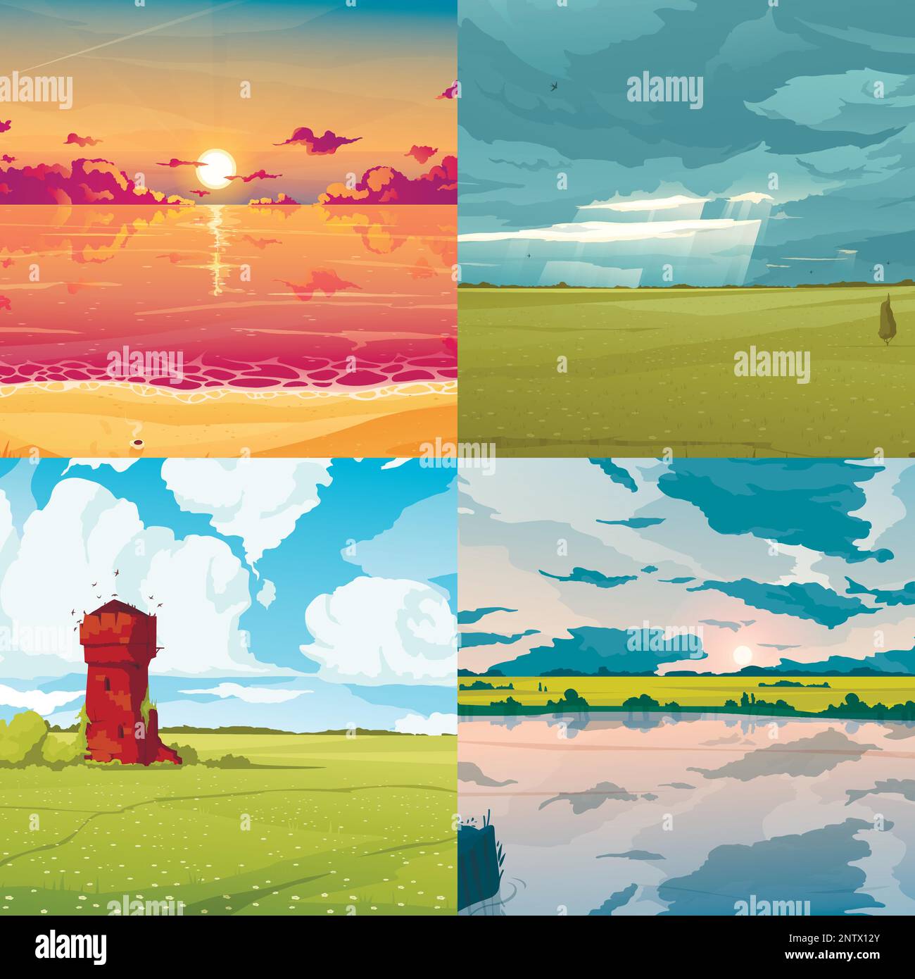 Sky icons set with morning and evening symbols flat isolated vector ...
