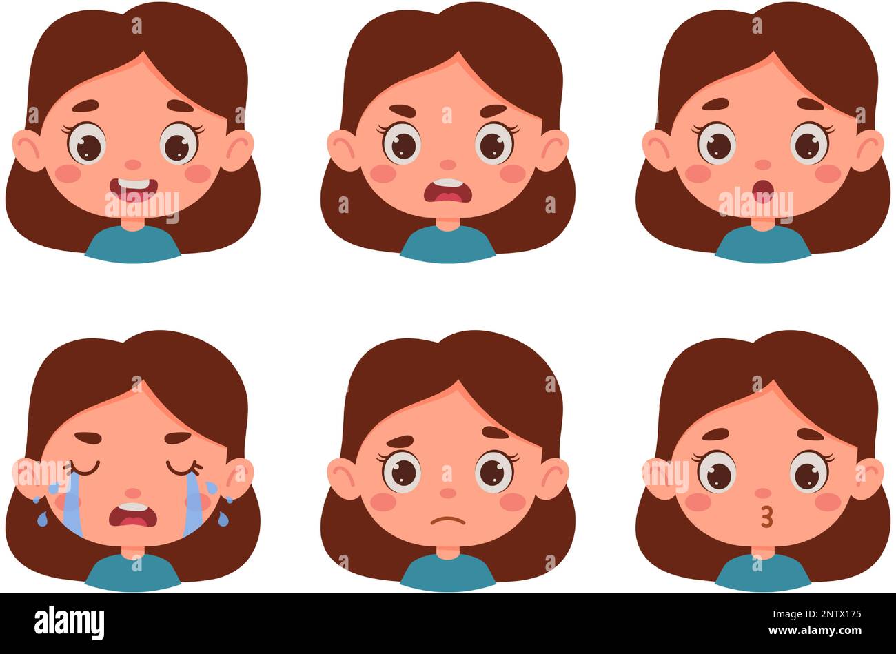 Cute cartoon little kid girl in various expressions and gesture ...