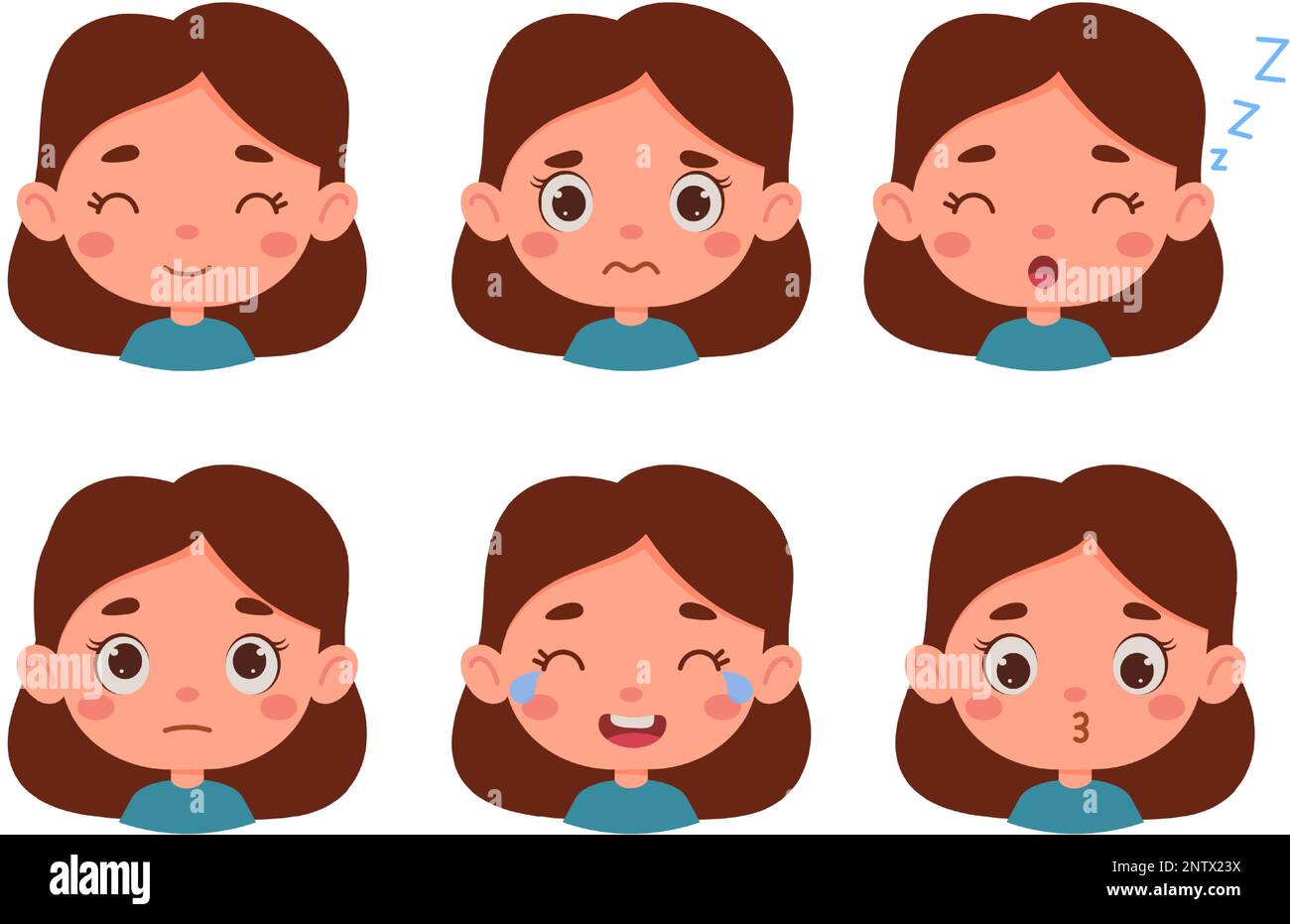 Cute cartoon little kid girl in various expressions and gesture ...