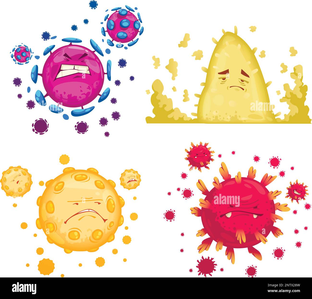 Bacteria And Virus Compositions Set With Microbes Symbols Flat Isolated Vector Illustration