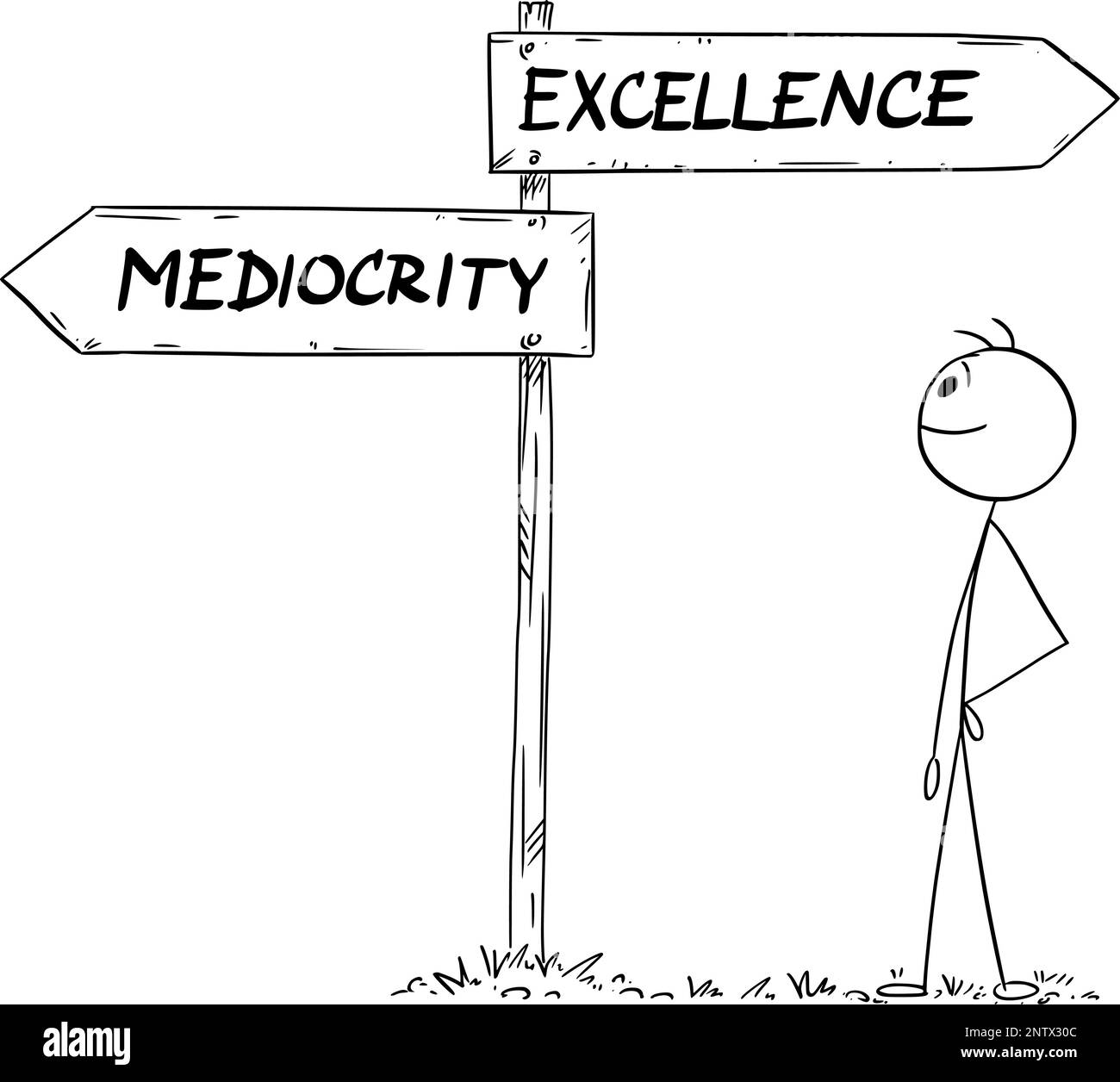 Choose Excellence or Mediocrity , Vector Cartoon Stick Figure ...