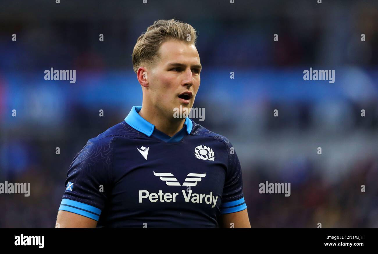 Paris, France, 26th February, 2023. Scotland’s Duhan van der Merwe ...