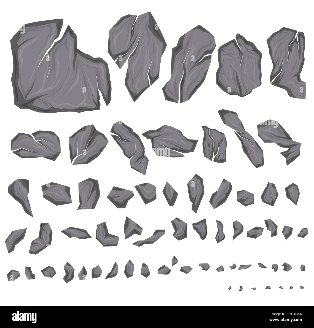 Vector set of various of broken stones. Cartoon clipart collection of ...